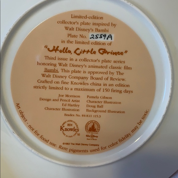 Knowles | Other | Hpplate3 Hello Little Prince Bambi Disney Plate ...